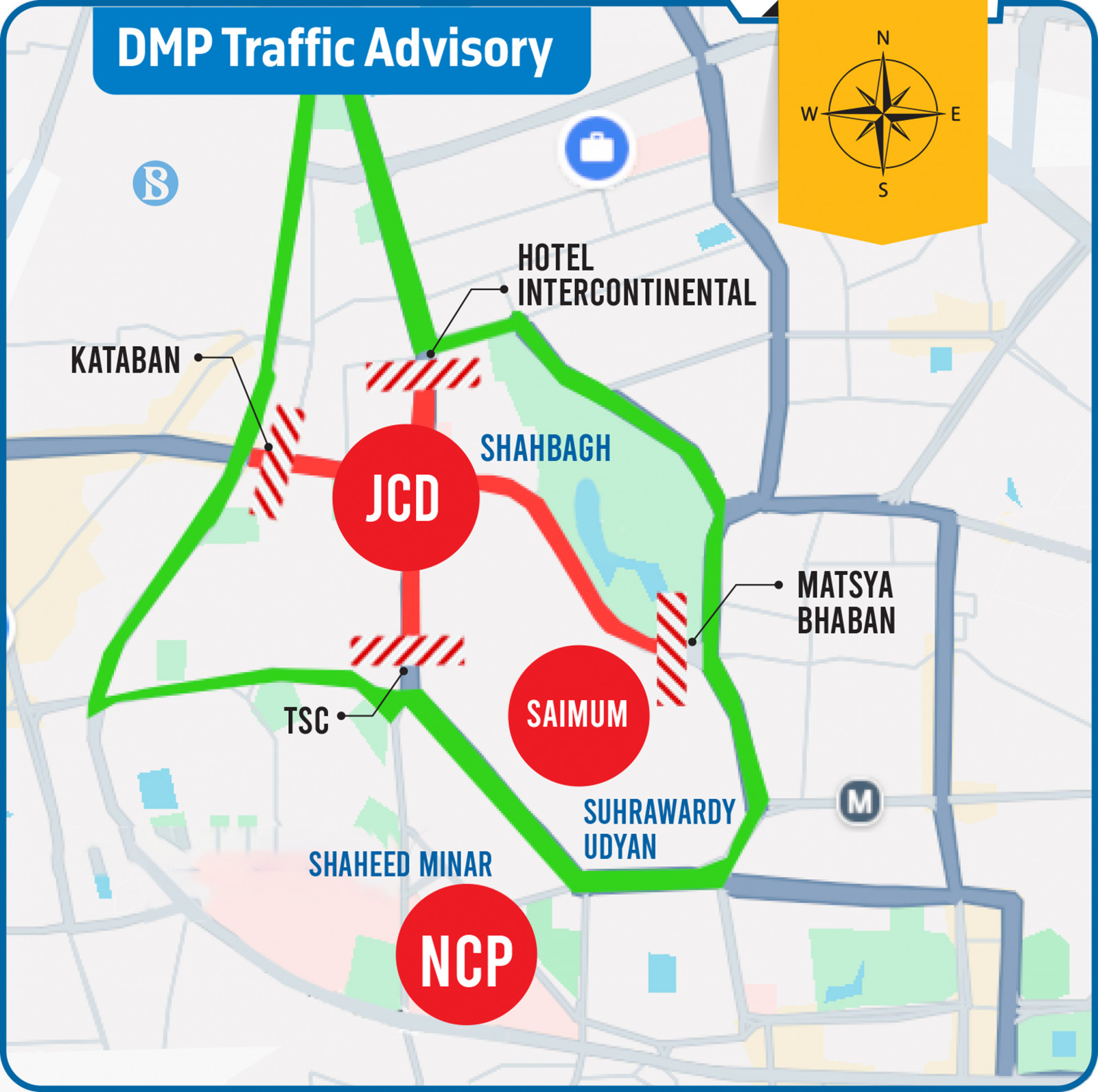 JCD, NCP rallies: DMP asks commuters to avoid Shahbagh, Shaheed Minar ...